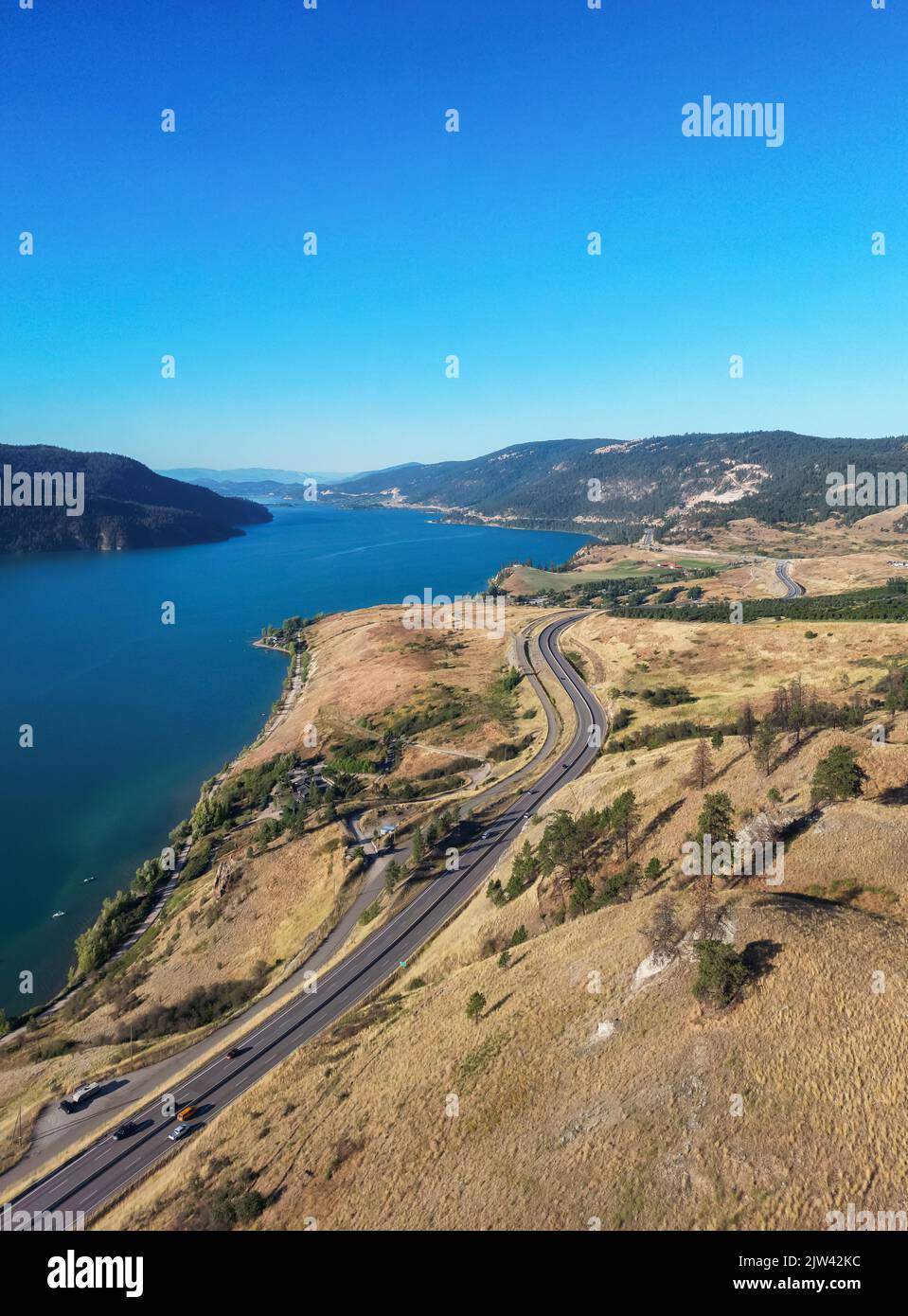 Scenic Highway in the desert by the lake. Aerial View. Sunny Summer ...