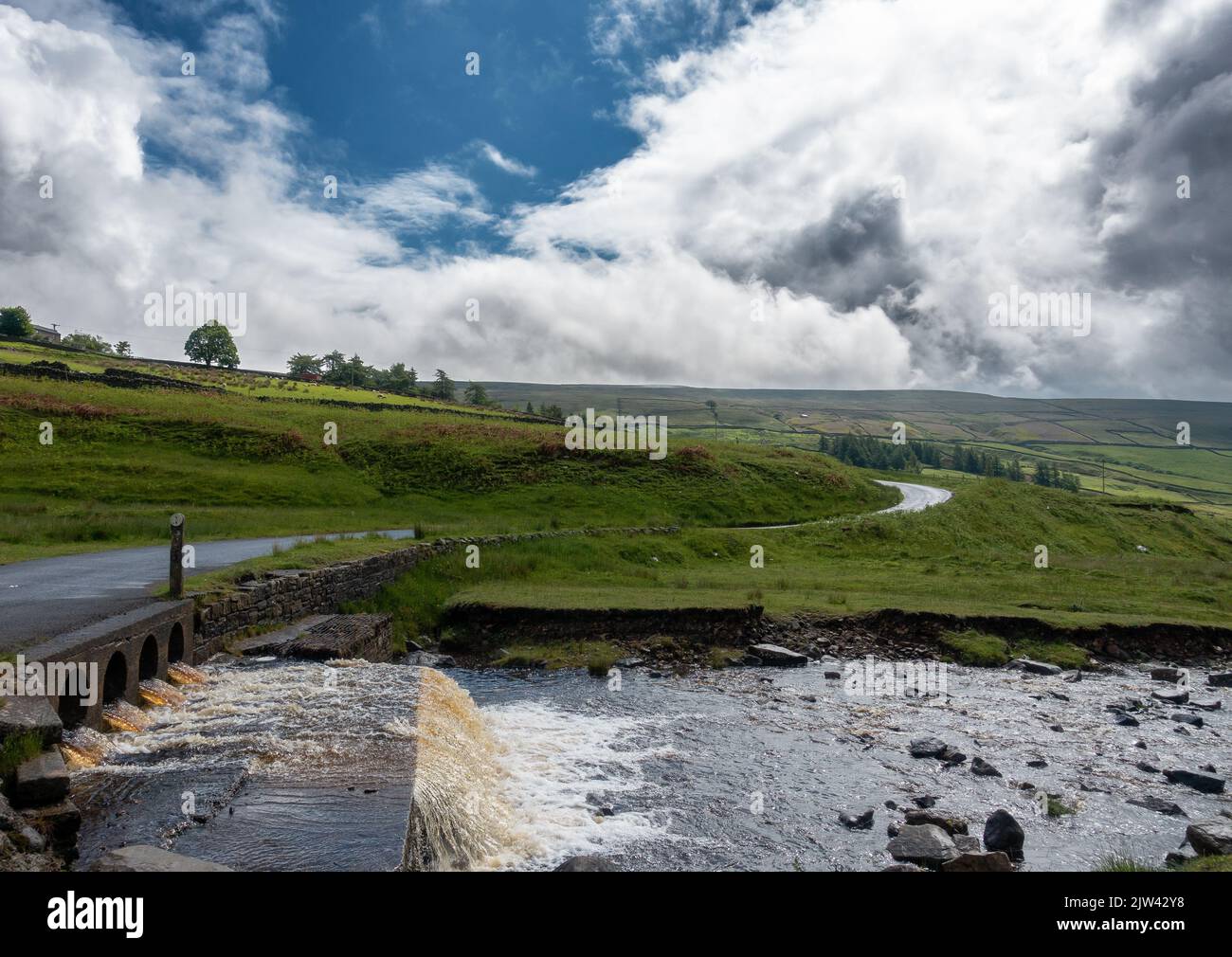 The country road at Coldberry Lead Mine where it crosses Hudeshope Beck ...