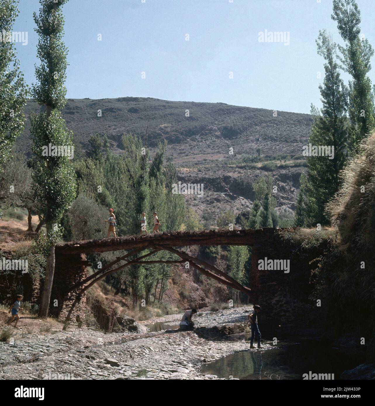 PUENTE DE MADERA SOBRE EL RIO JARAMA - FOTO AÑOS 60. Location: EXTERIOR ...