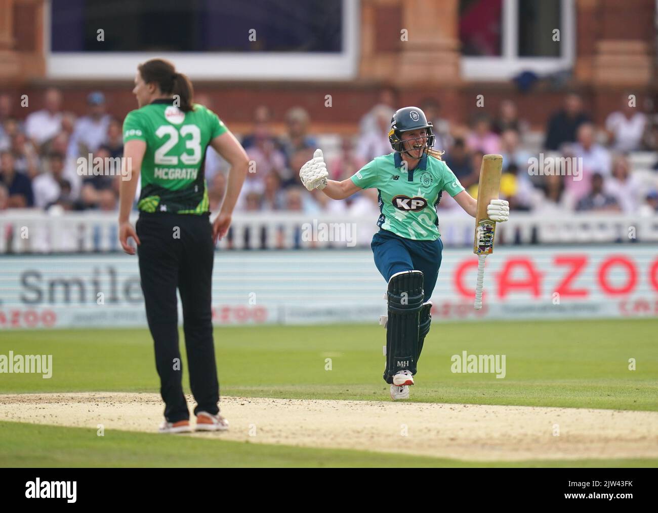 Oval Invincibles Women's Emily Windsor celebrates during the women's ...