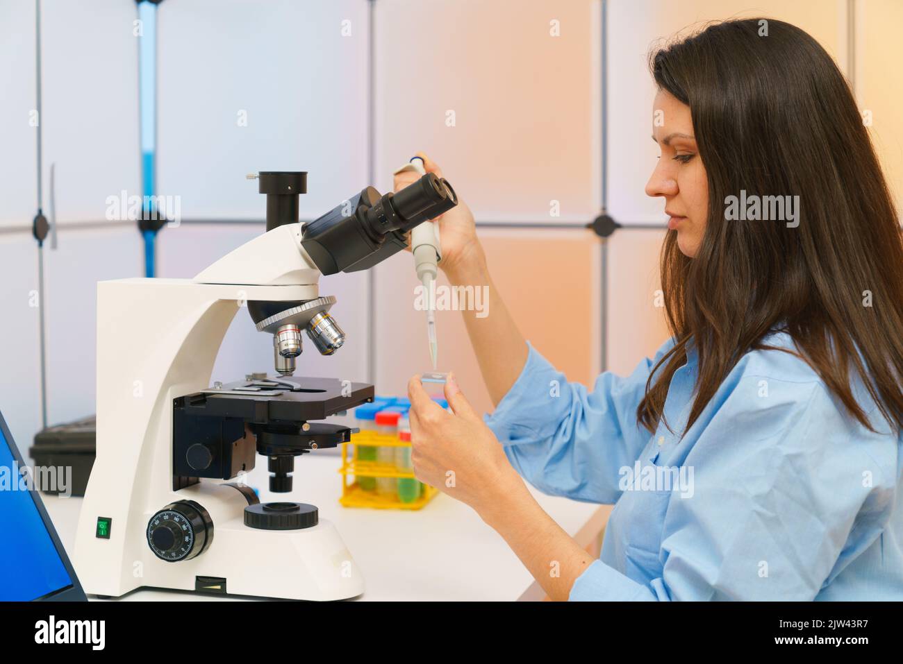 Young woman in a science lab. Health care researchers working in life ...