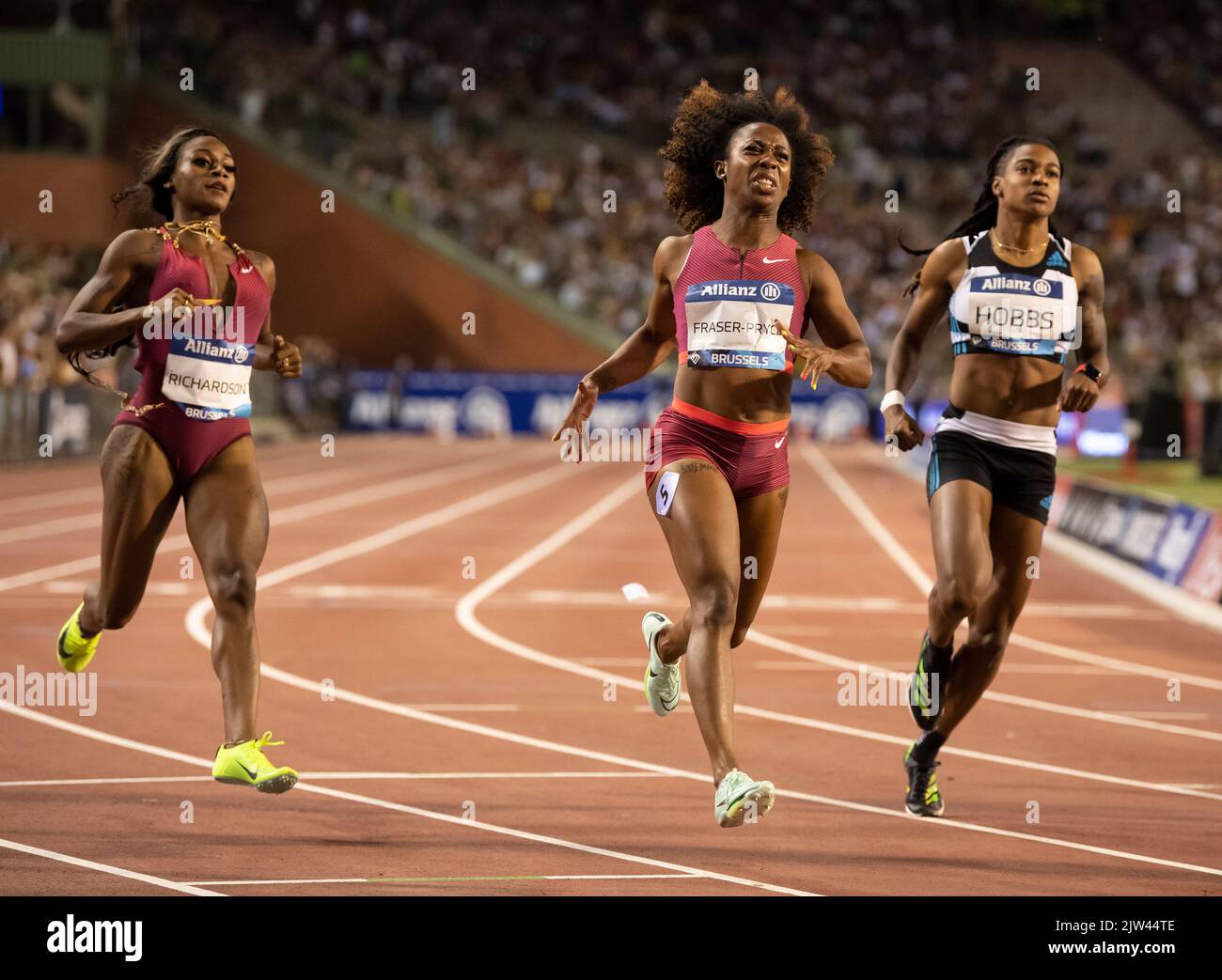 Sha'Carri Richardson, Shelly-Ann Fraser-Pryce and Aleia Hobbs competing ...