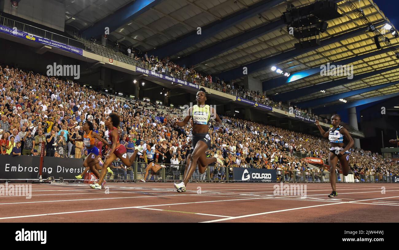 Shelly-Ann Fraser-Pryce, Shericka Jackson and Tamara Clark competing in ...