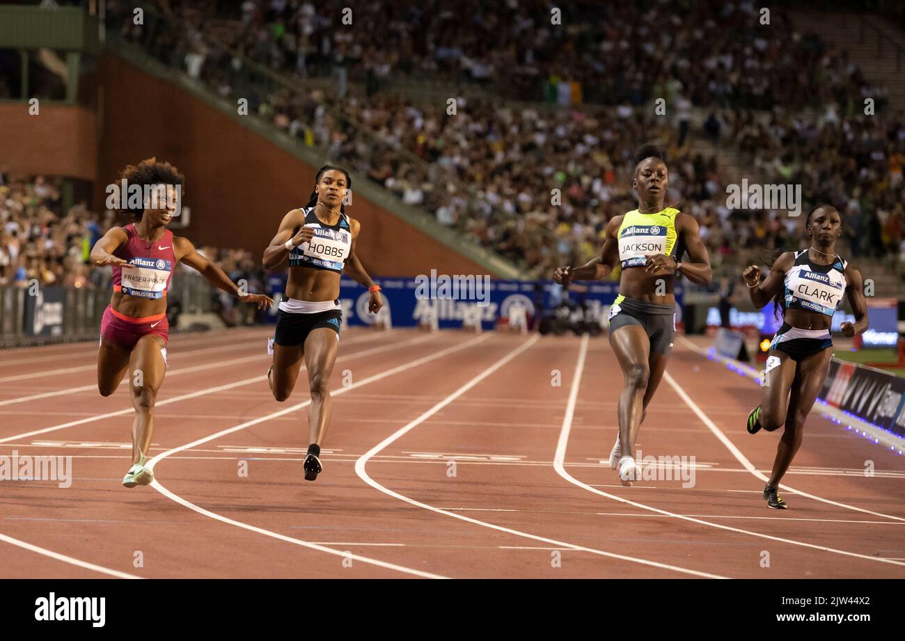Shelly-Ann Fraser-Pryce, Aleia Hobbs, Shericka Jackson and Tamara Clark ...