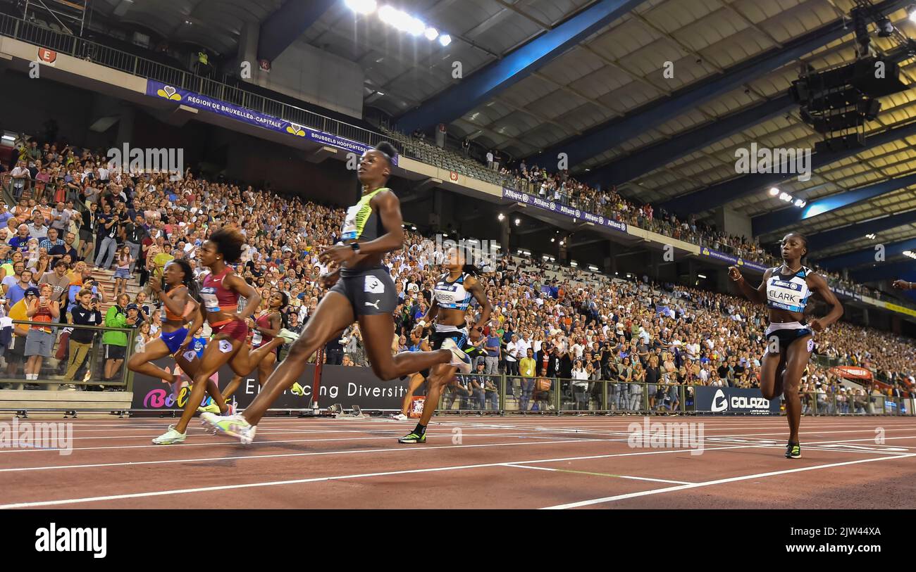 Shelly-Ann Fraser-Pryce, Shericka Jackson and Tamara Clark competing in ...