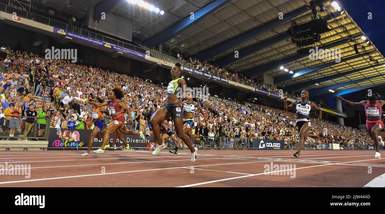 Shelly-Ann Fraser-Pryce, Shericka Jackson and Tamara Clark competing in ...