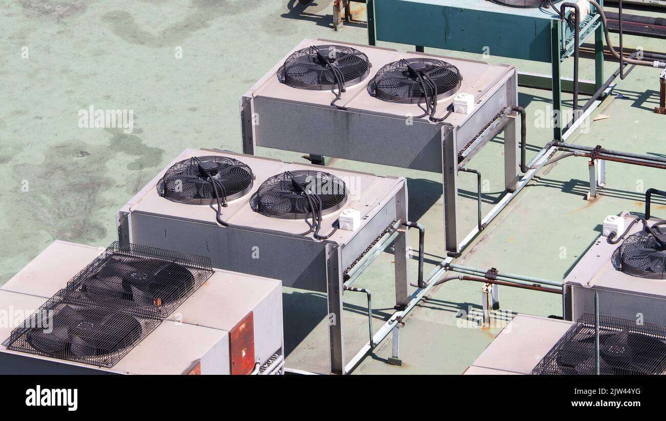 Old air conditioner Compressor on the terrace space and outdoor in ...