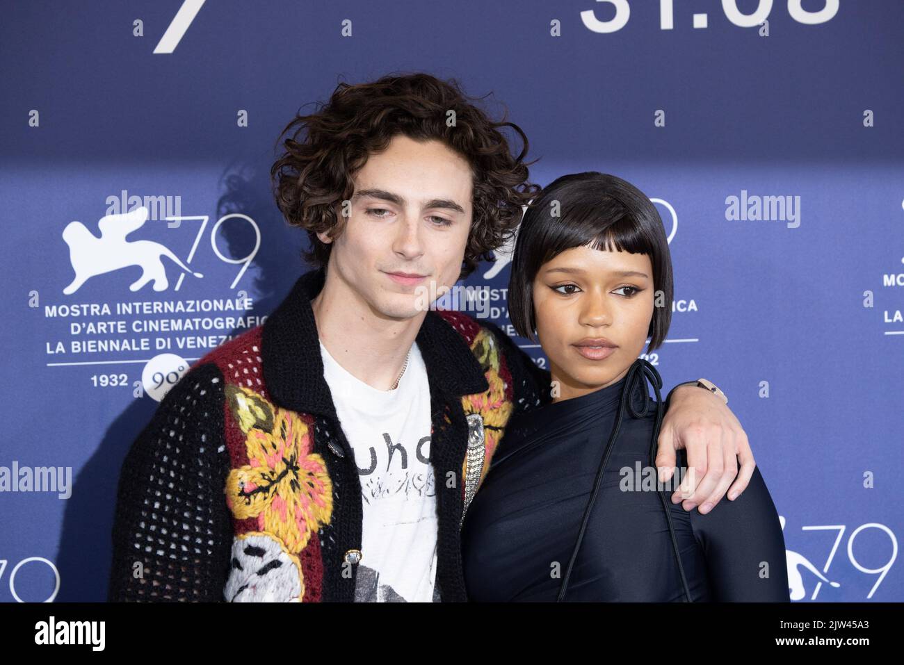 Timothee Chalament and Taylor Russell attend the photocall for "Bones ...