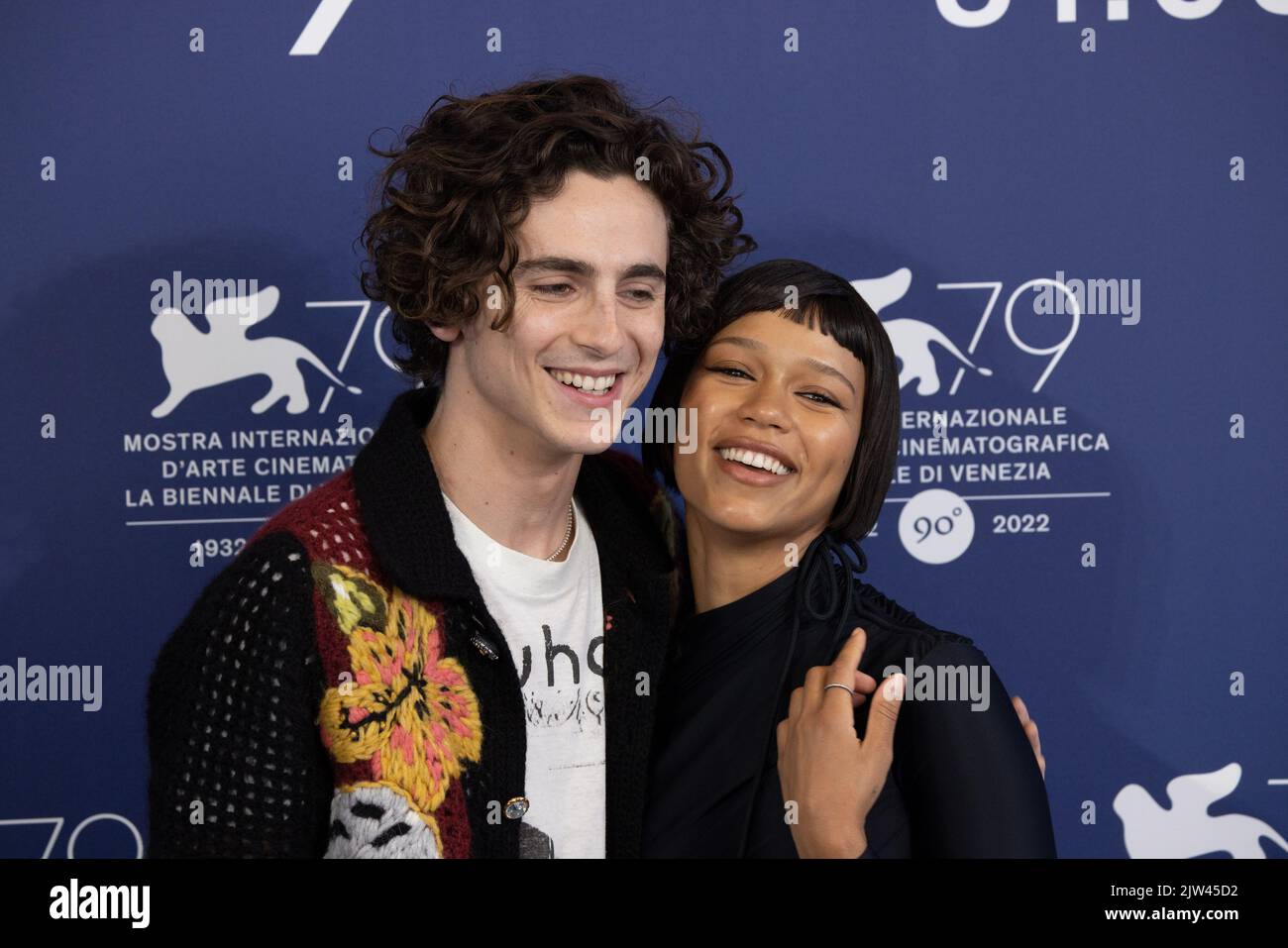 Timothee Chalament and Taylor Russell attend the photocall for "Bones ...