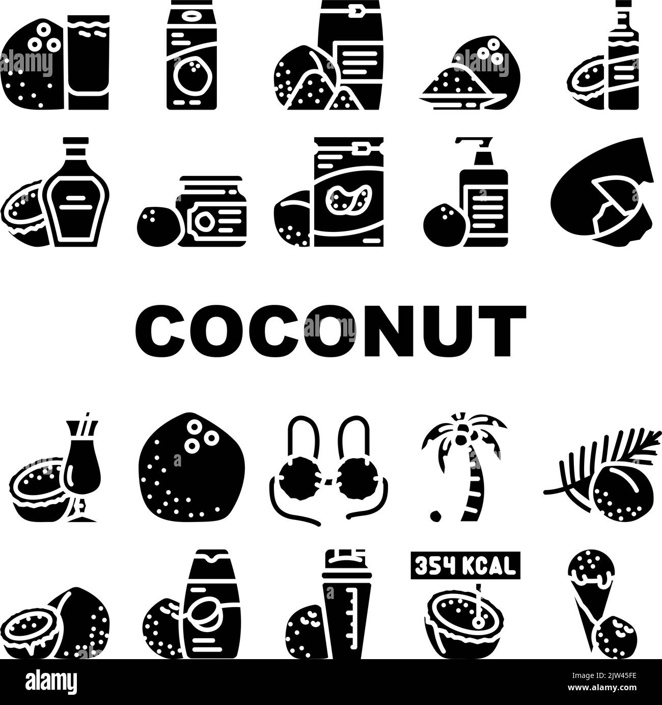 coconut coco fruit white tropical icons set vector Stock Vector Image ...