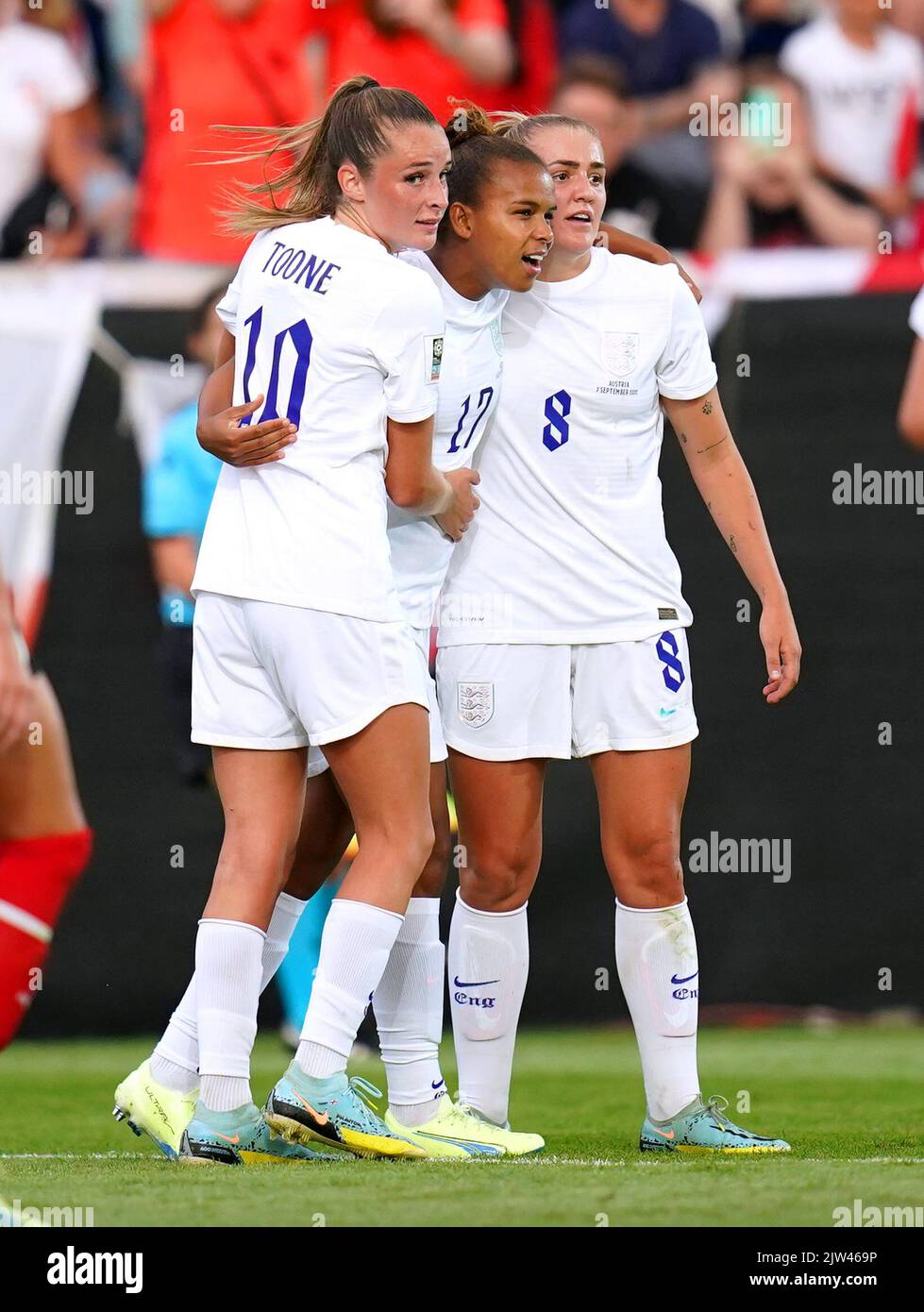 England's Nikita Parris (centre) celebrates with her team-mates Ella ...