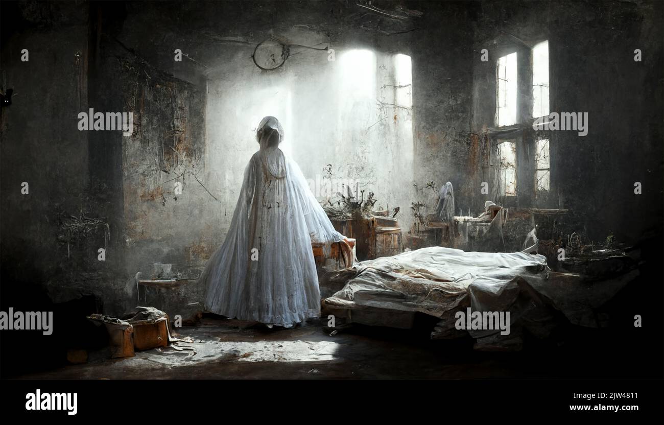 Bride of the Dead,Ghost in Haunted House,Mysterious Woman in White ...