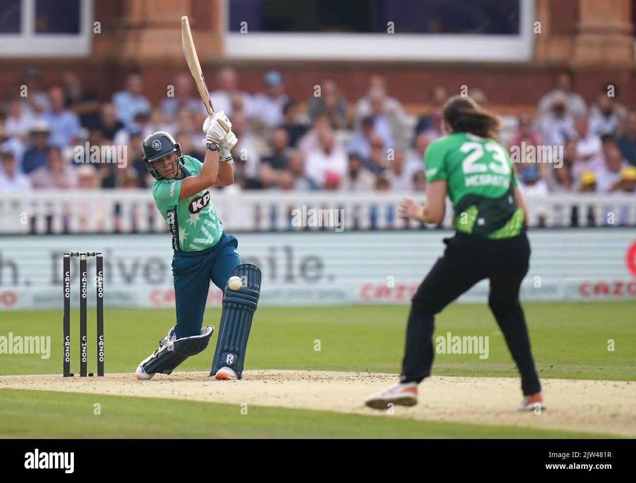 Oval Invincibles Women's Emily Windsor hits the winning runs during the ...