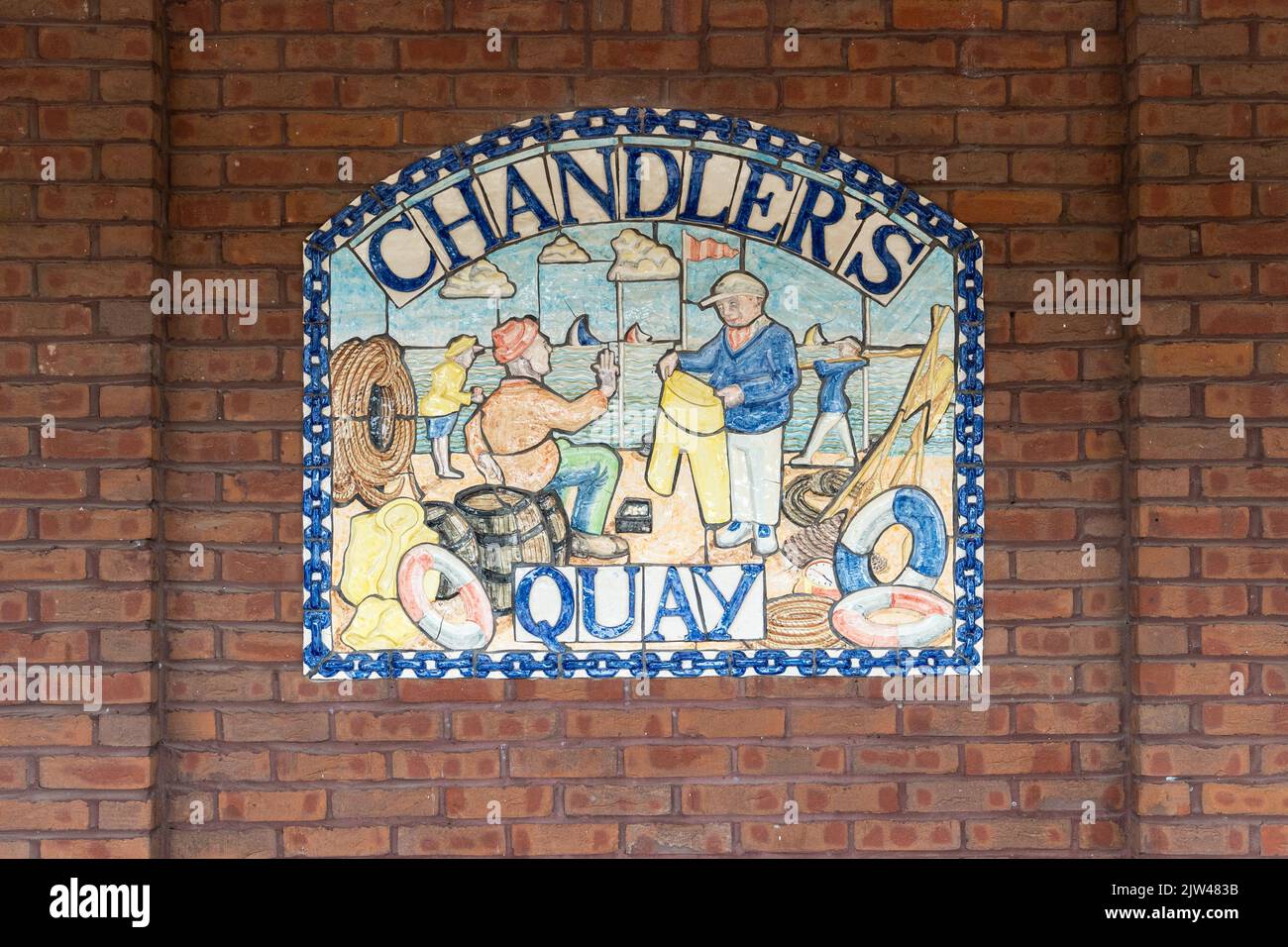Tiled pictorial sign at Chandler's Quay, St. Peter's Basin inner city ...