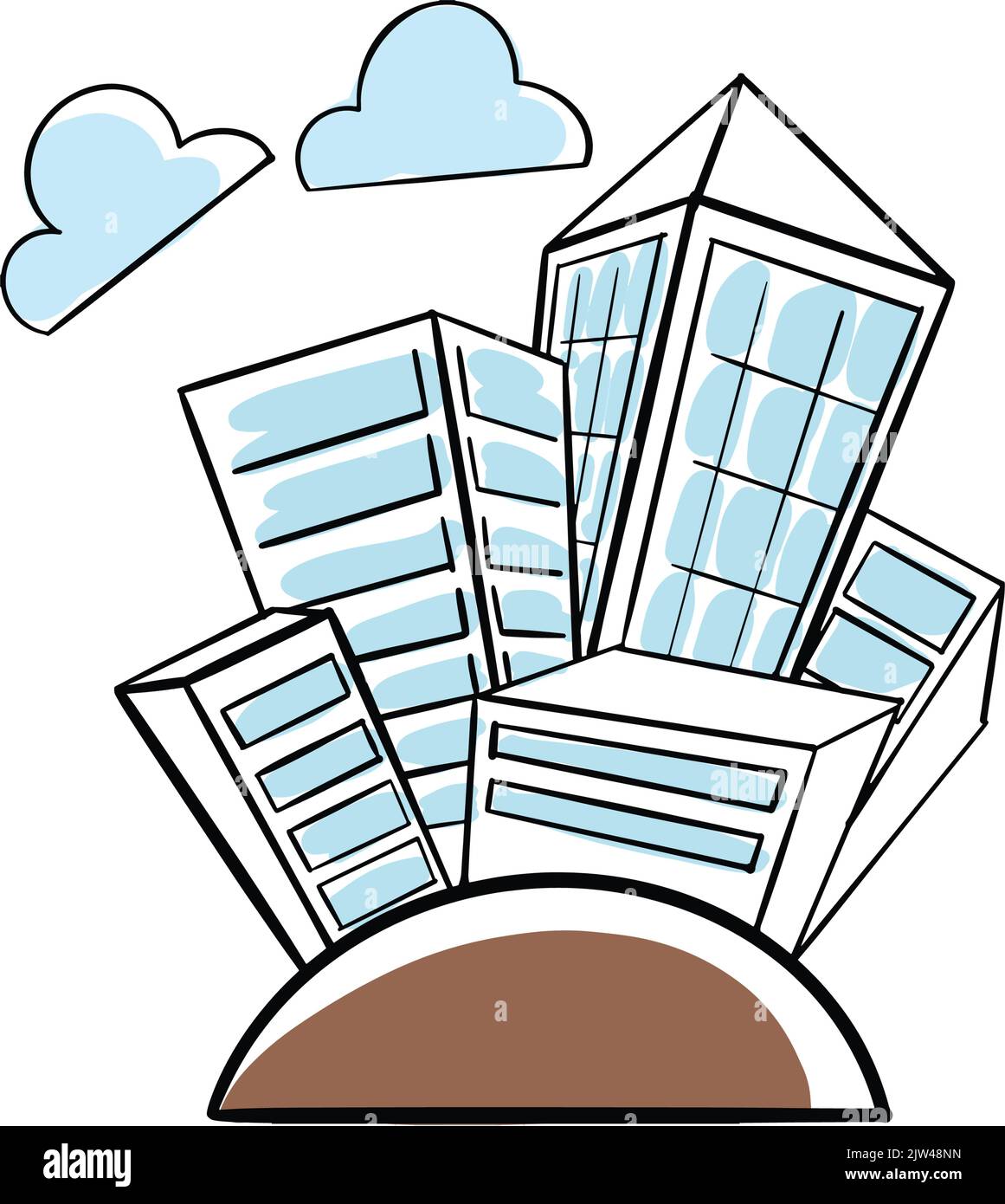 Modern Cartoon Hand Drawing Building for icon, logo Stock Vector Image ...