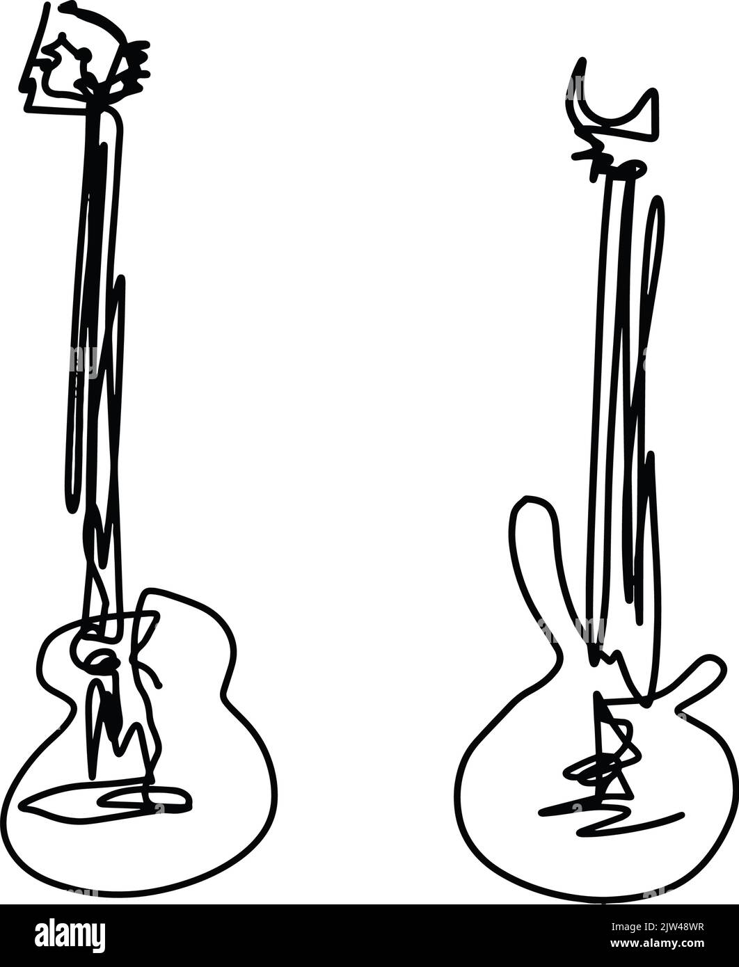 Guitar line art hand drawn Cut Out Stock Images & Pictures - Alamy