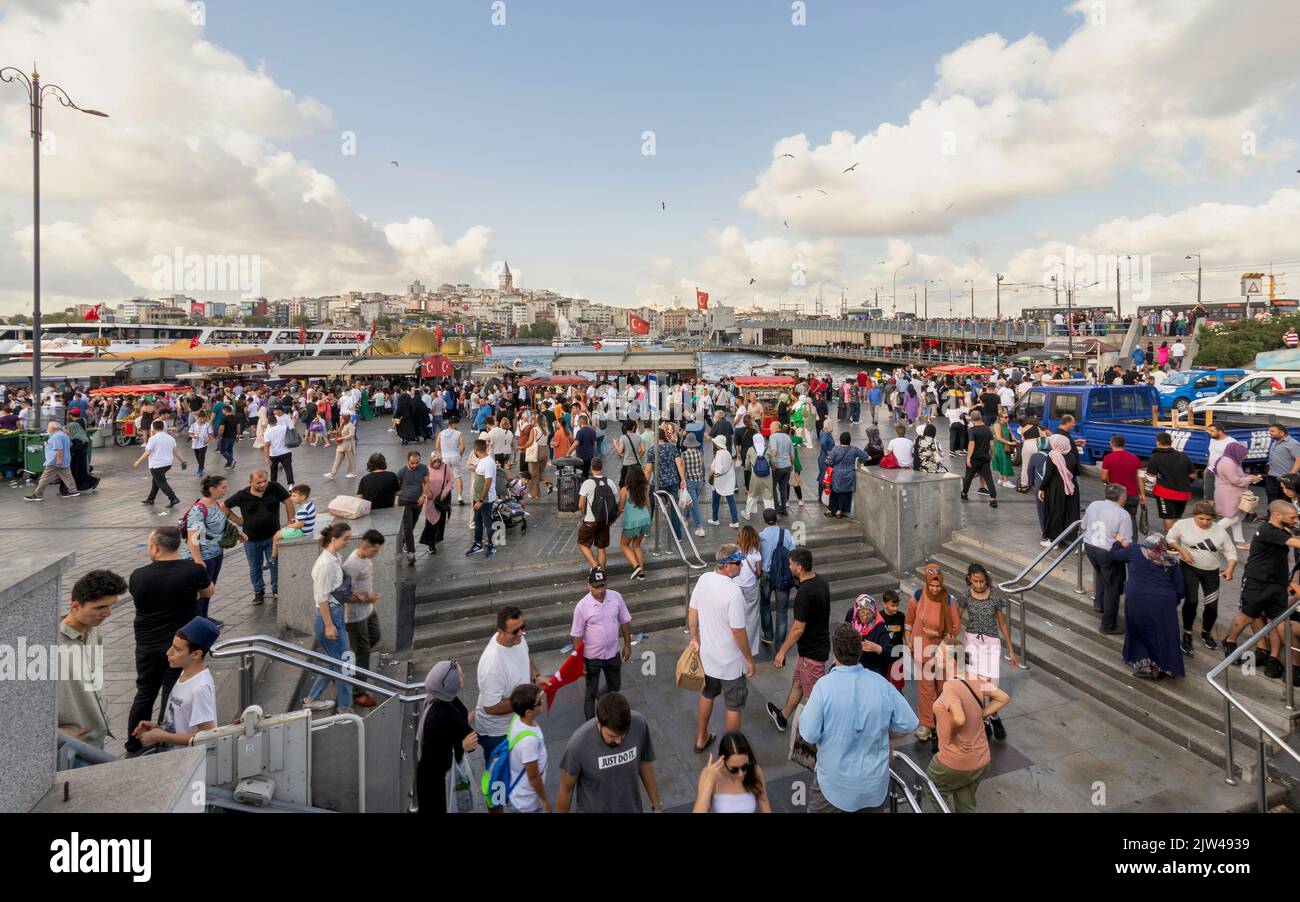 Istanbul, Turkey - August 30, 2022: Crowds of local citizens at Eminonu ...