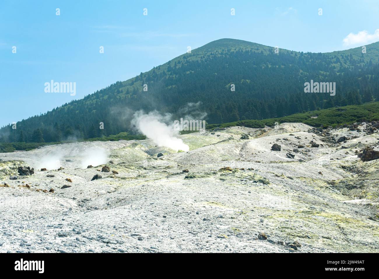 fumarole field on the slope of Mendeleev volcano, Kunashir island Stock ...