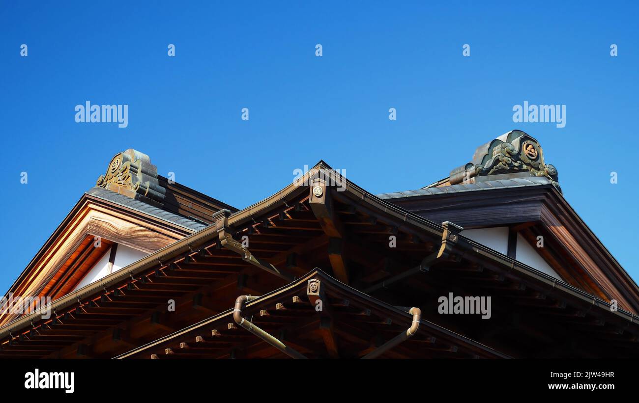 Roof of asia temple architecture with clear blue sky and outdoor Stock ...