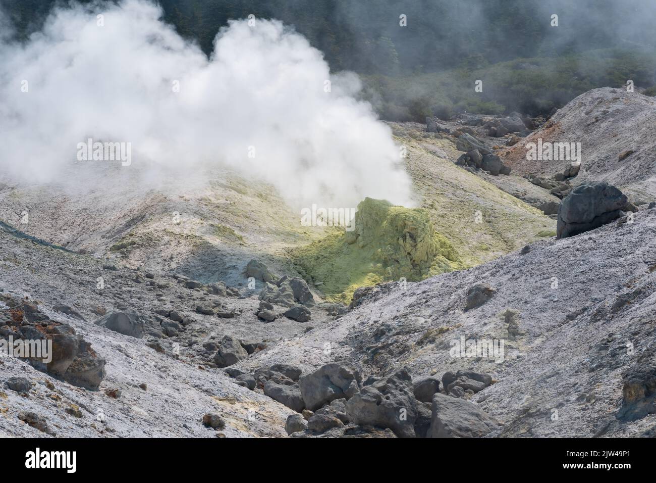 tower of crystallized sulfur around a solfatara in the fumarole field ...