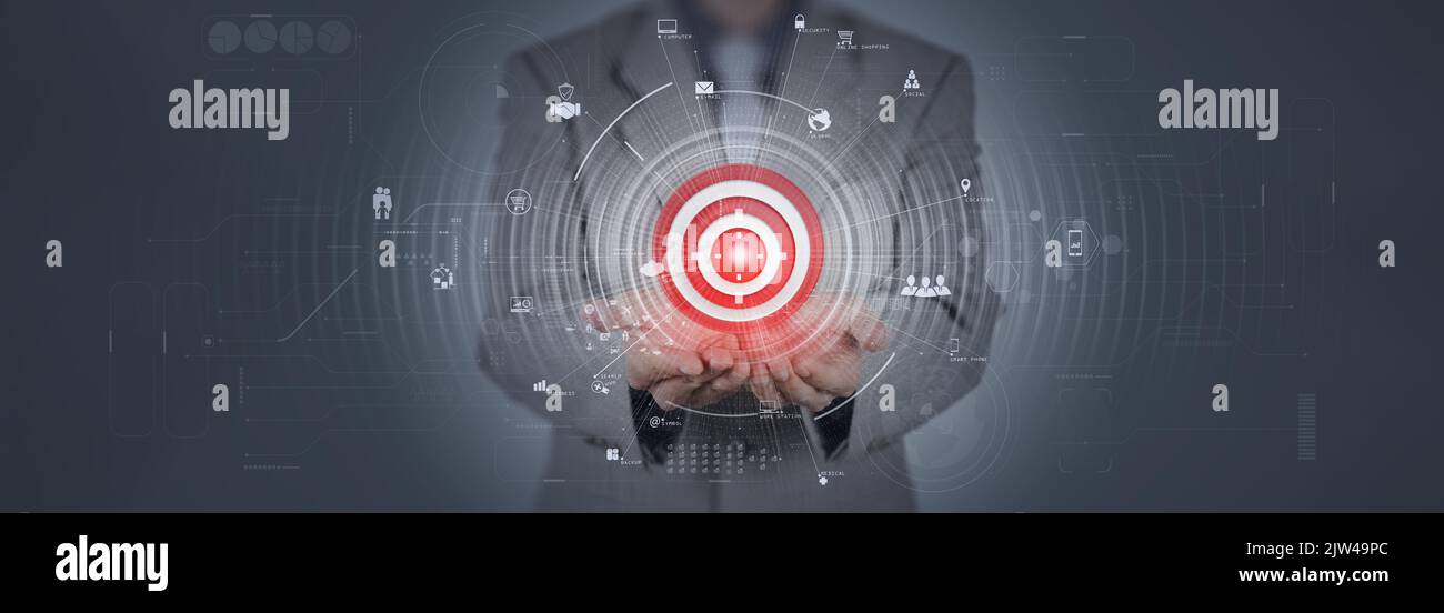 Targeting the business concept,businessman hand showing vurtual 3d ...
