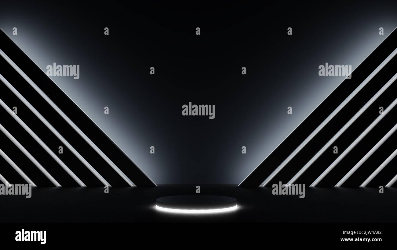 glowing product display stage in 3D, dark backdrop for tech product ...