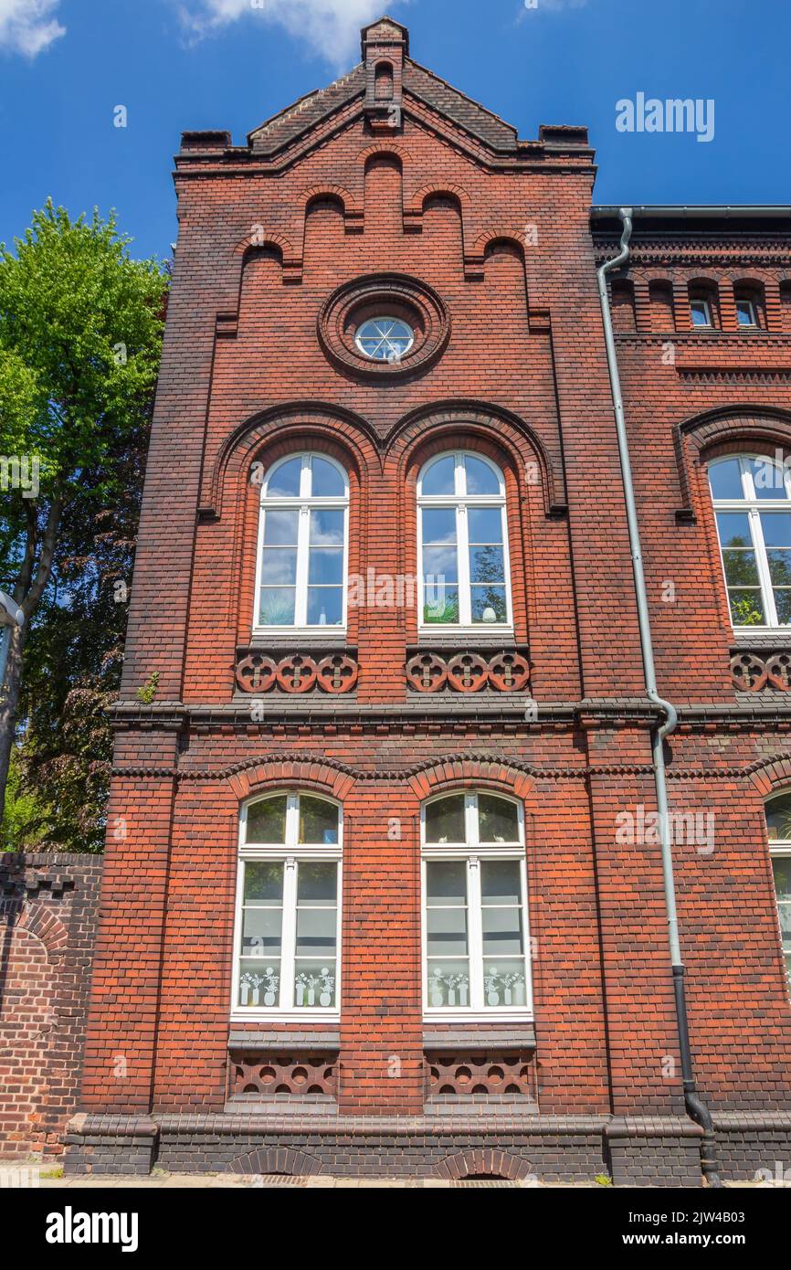Front facade of a historic red brick house in Essen, Germany Stock ...