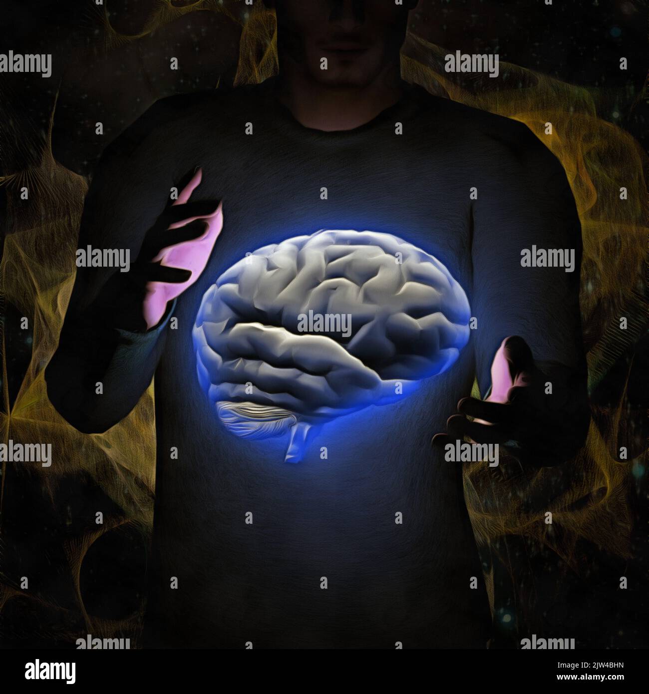 Man controls brain. 3D rendering Stock Photo - Alamy