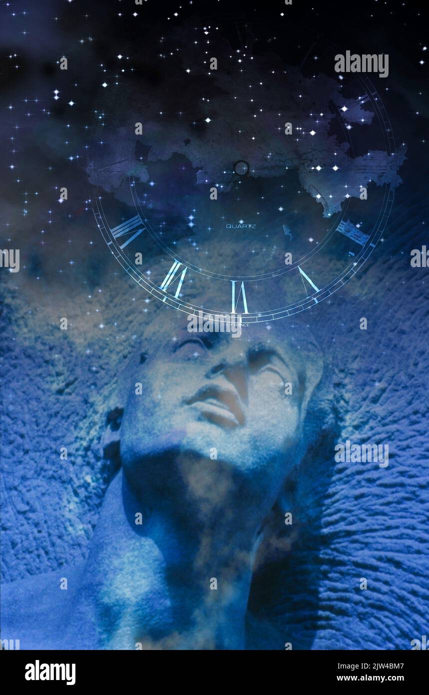 Man face and clock. 3D rendering Stock Photo - Alamy