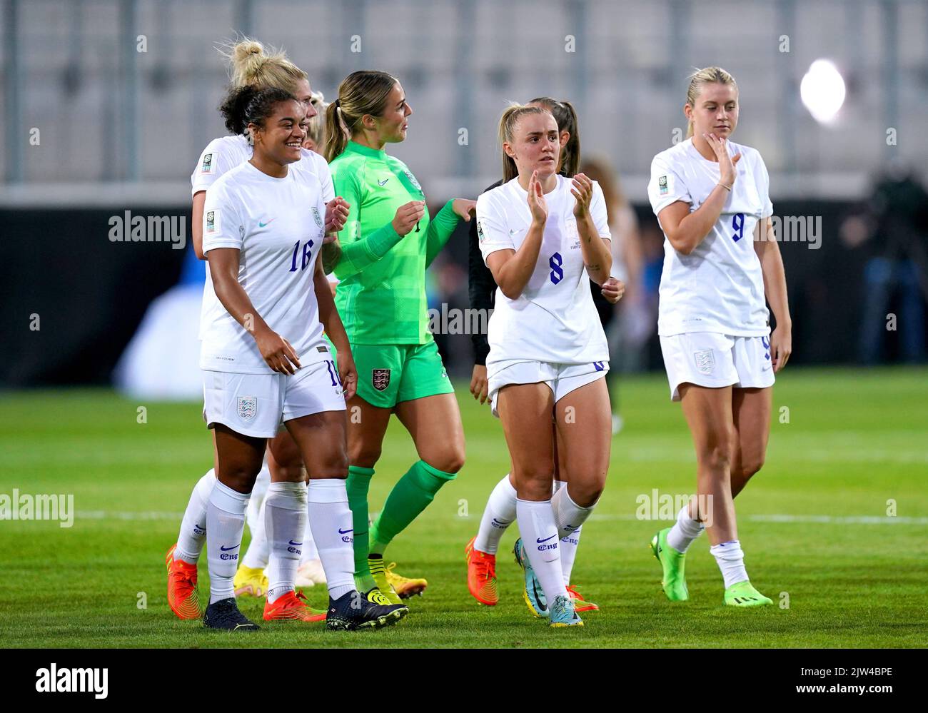 England's Jess Carter, Mary Earps, Georgia Stanway and Alessia Russo at ...