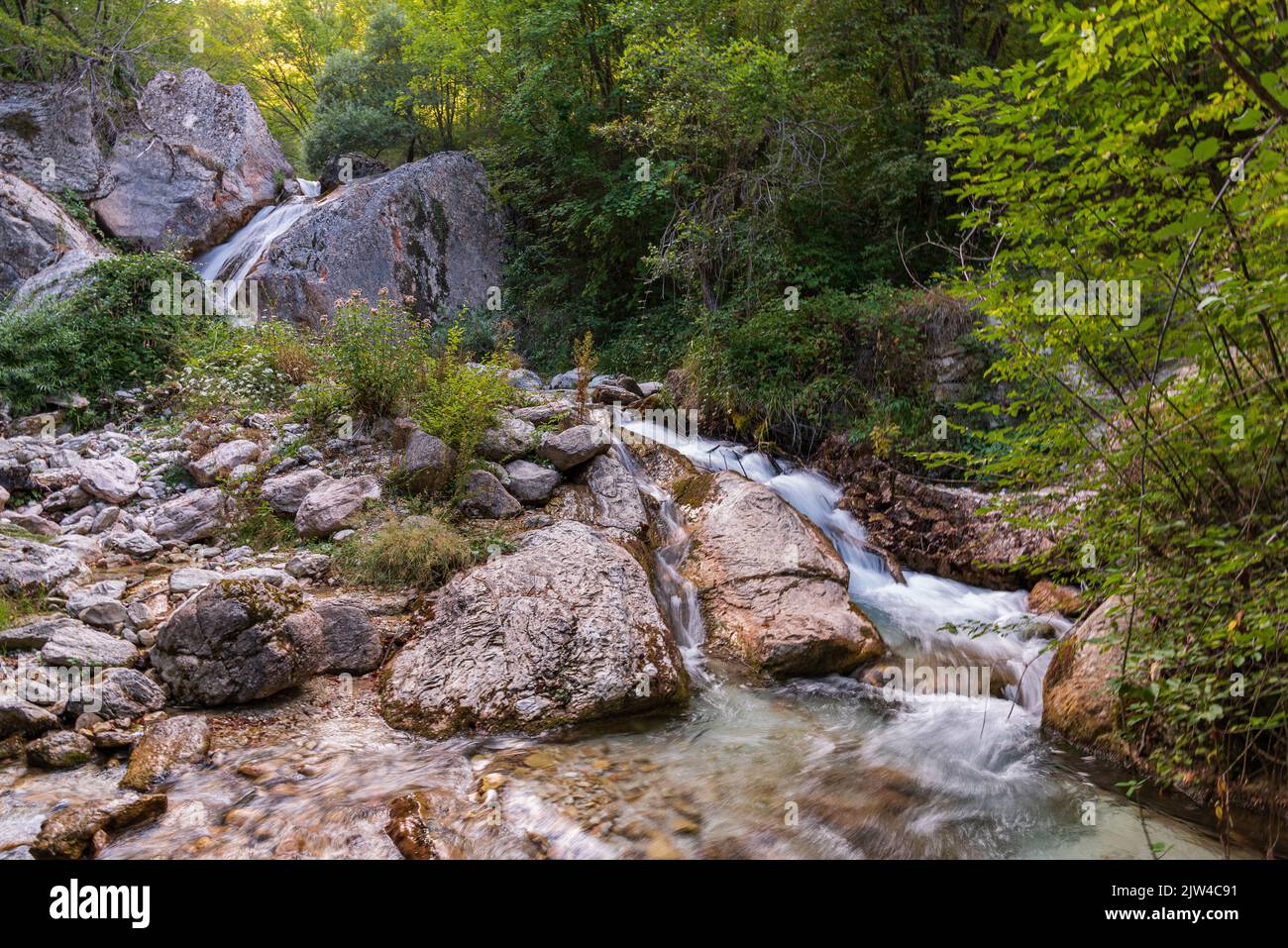 Montefortino, Marche, Italy. Ambro River. Waterfalls of the Sanctuary ...