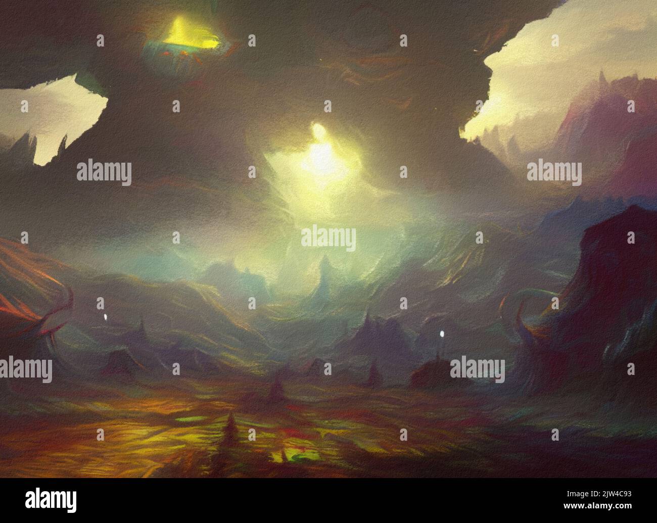 Digital concept art style painting of a whimsical sci-fi environment ...