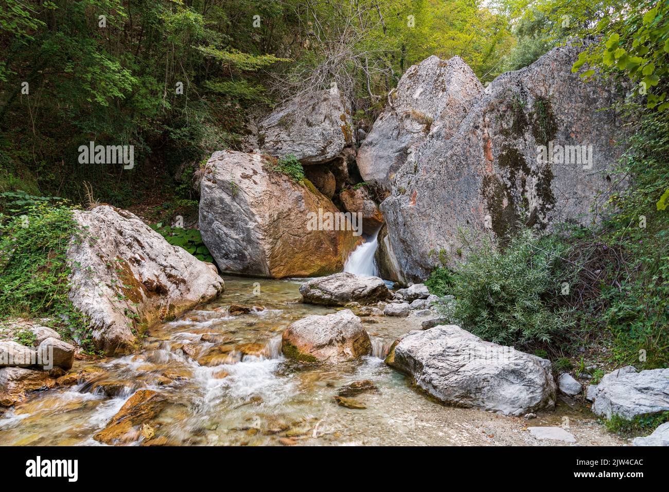 Montefortino, Marche, Italy. Ambro River. Waterfalls of the Sanctuary ...