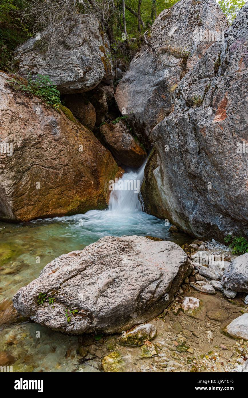 Montefortino, Marche, Italy. Ambro River. Waterfalls of the Sanctuary ...