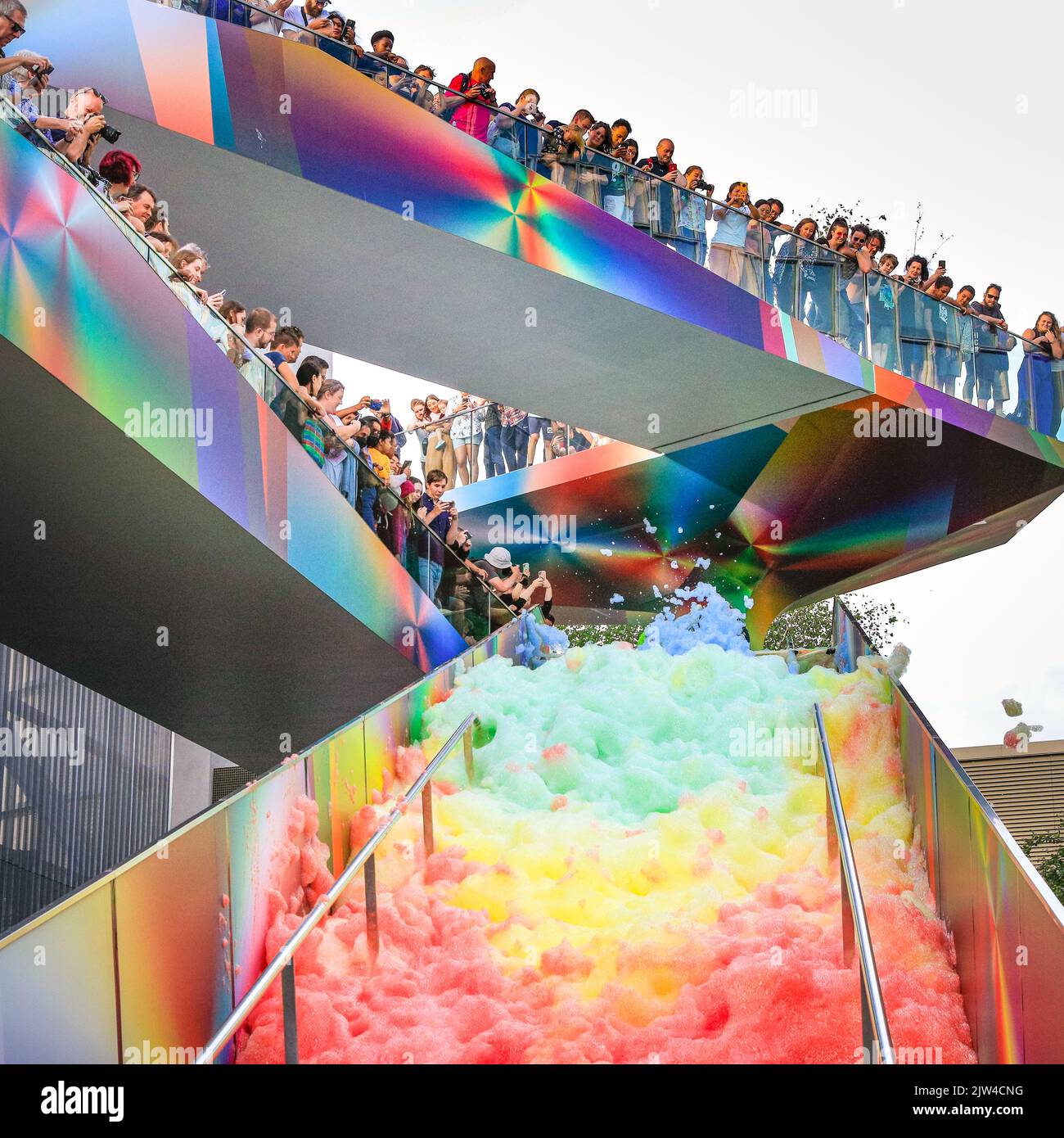 London, UK. 03rd Aug, 2022. People interact with 'Island of Foam ...