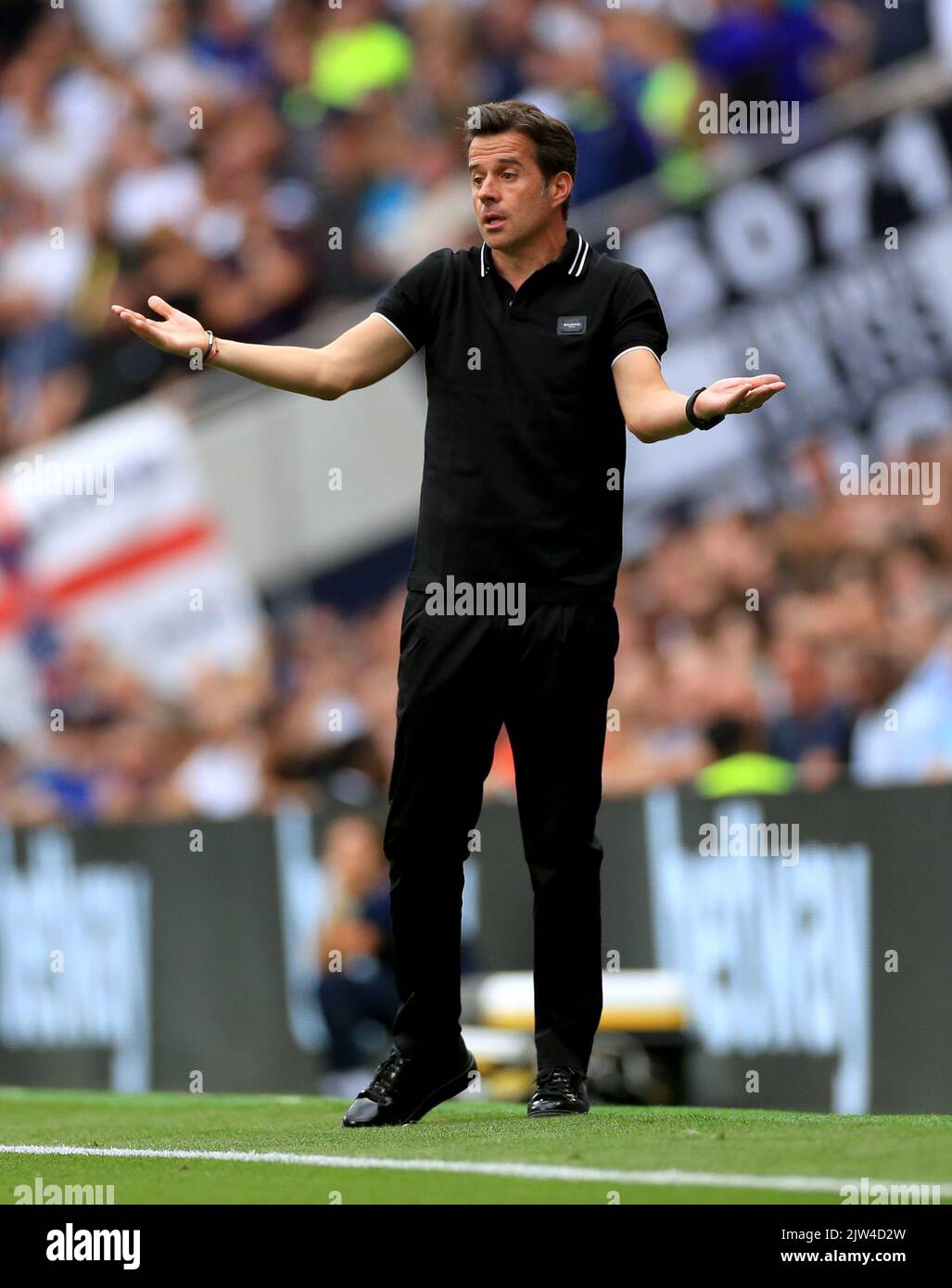 Fulham manager Marco Silva gestures on the touchline during the Premier ...