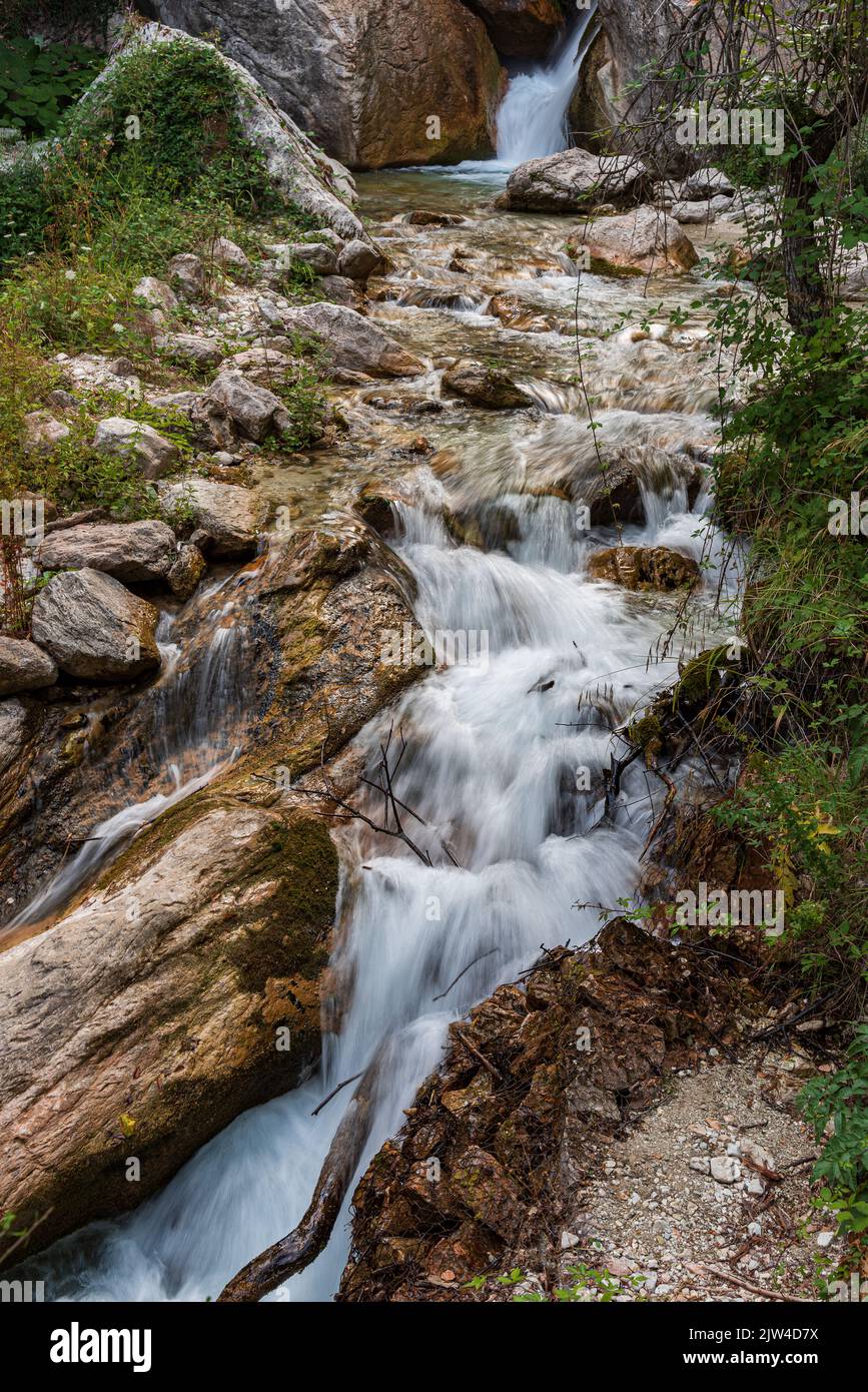 Montefortino, Marche, Italy. Ambro River. Waterfalls of the Sanctuary ...