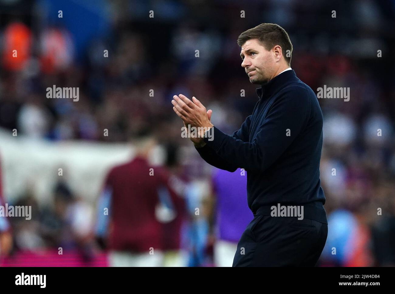Aston Villa manager Steven Gerrard applauds the fans after the Premier ...