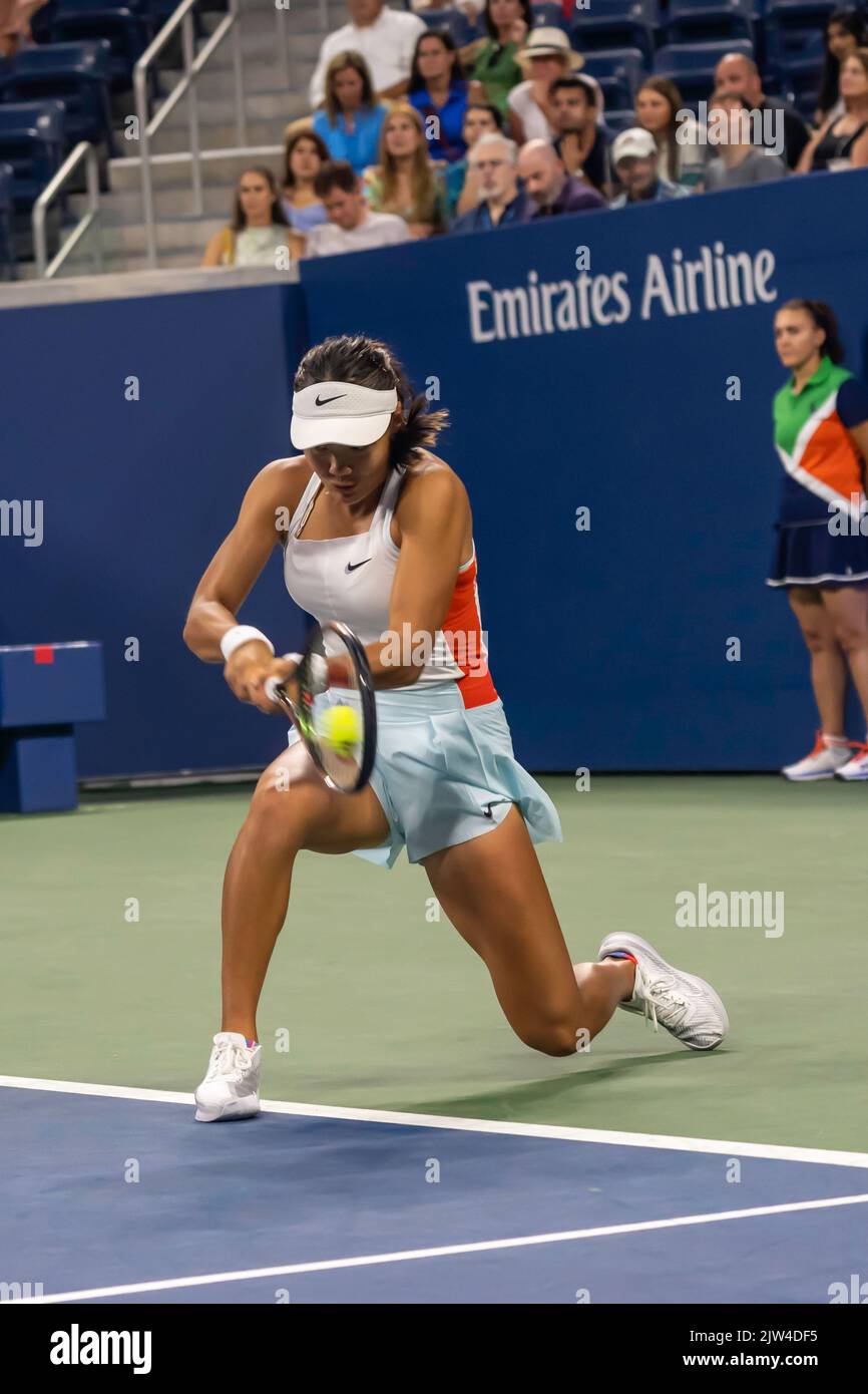 Emma Raducanu (GBR) during her first round loss at the 2022 US Open ...