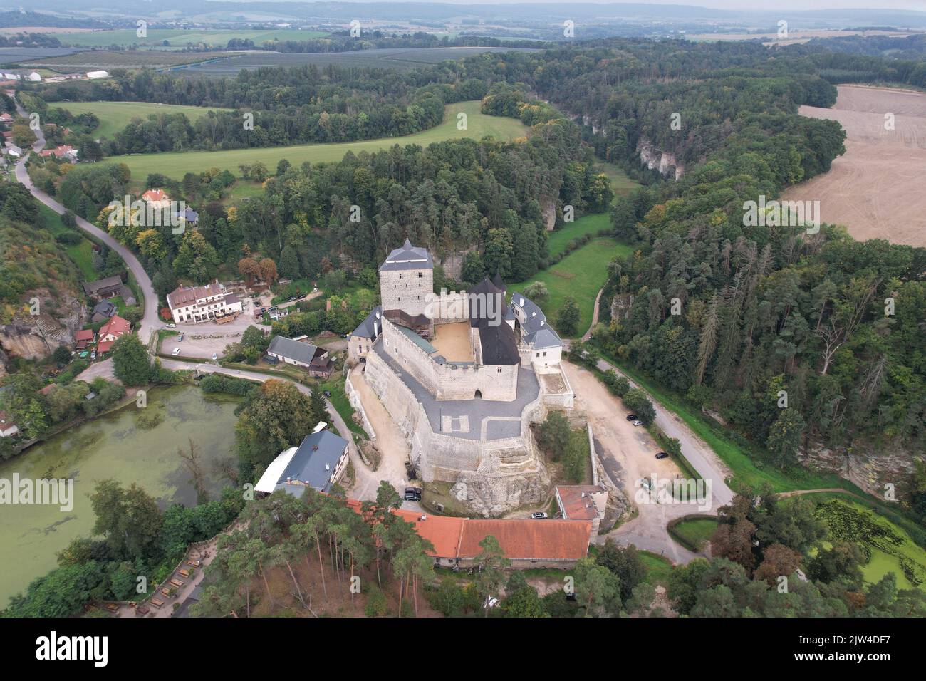 castle Kost,Czech republic,Europe,historical old castle walls, aerial ...