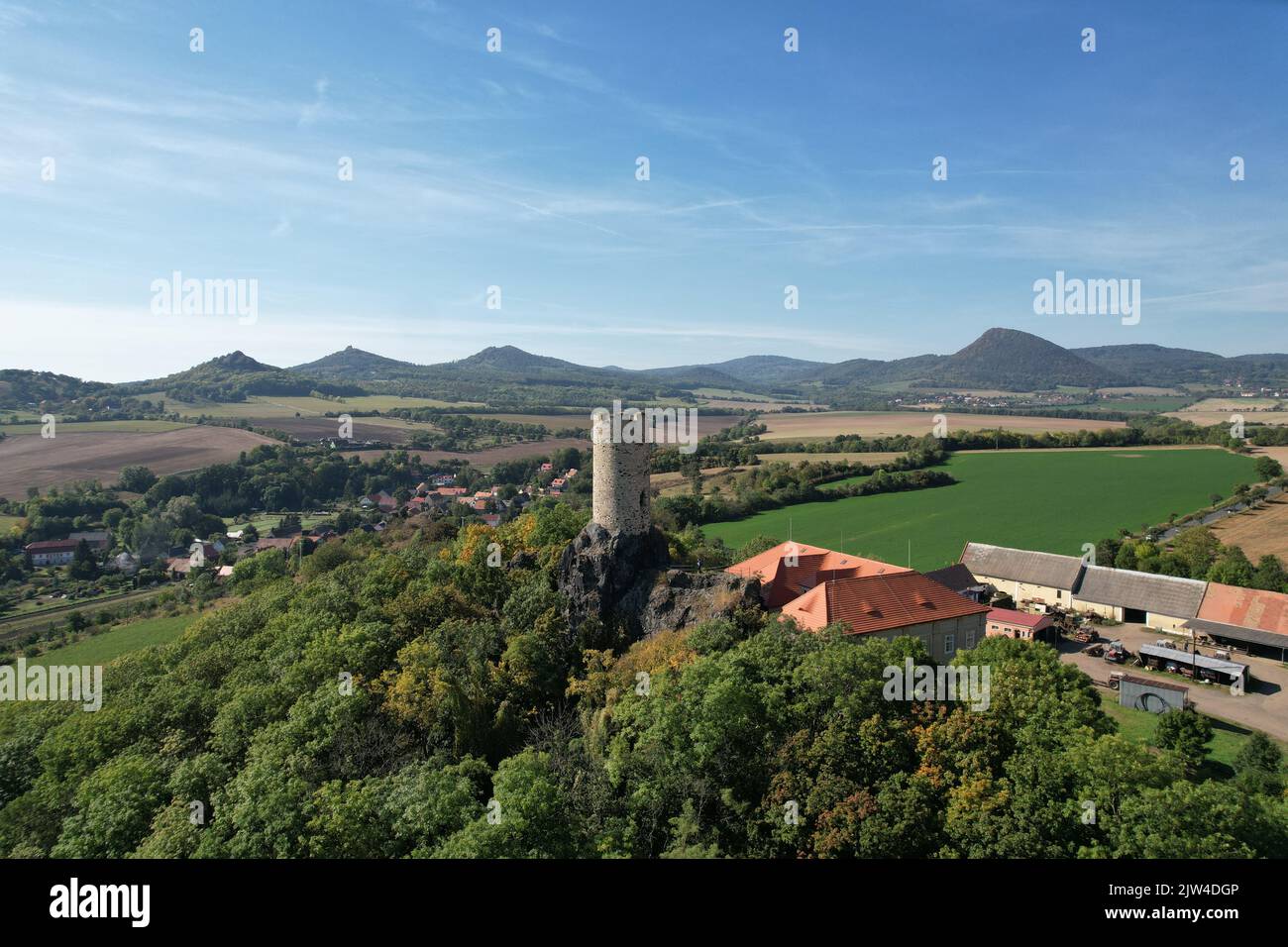 historical old castle Skalka aerial panorama view,Czech republic,Ceske ...