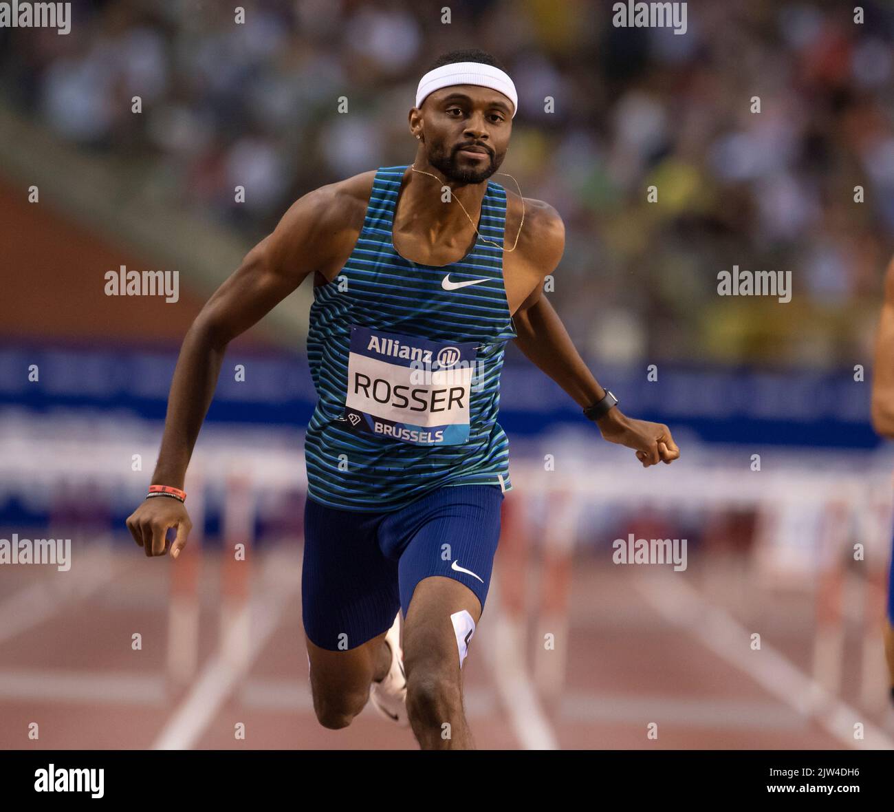 Khallifah Rosser of the USA competing in the men's 400m hurdles during ...