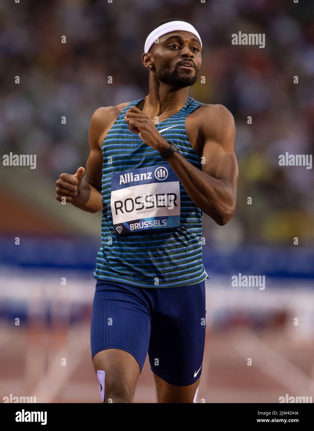 Khallifah Rosser of the USA competing in the men's 400m hurdles during ...