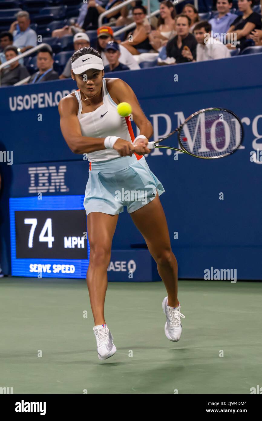 Emma Raducanu (GBR) during her first round loss at the 2022 US Open ...