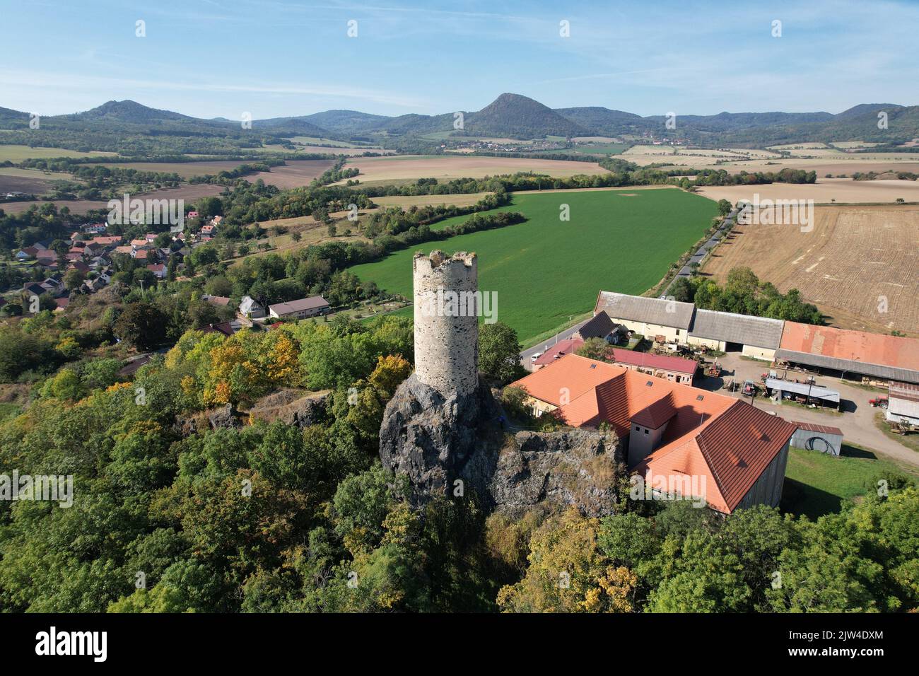 historical old castle Skalka aerial panorama view,Czech republic,Ceske ...
