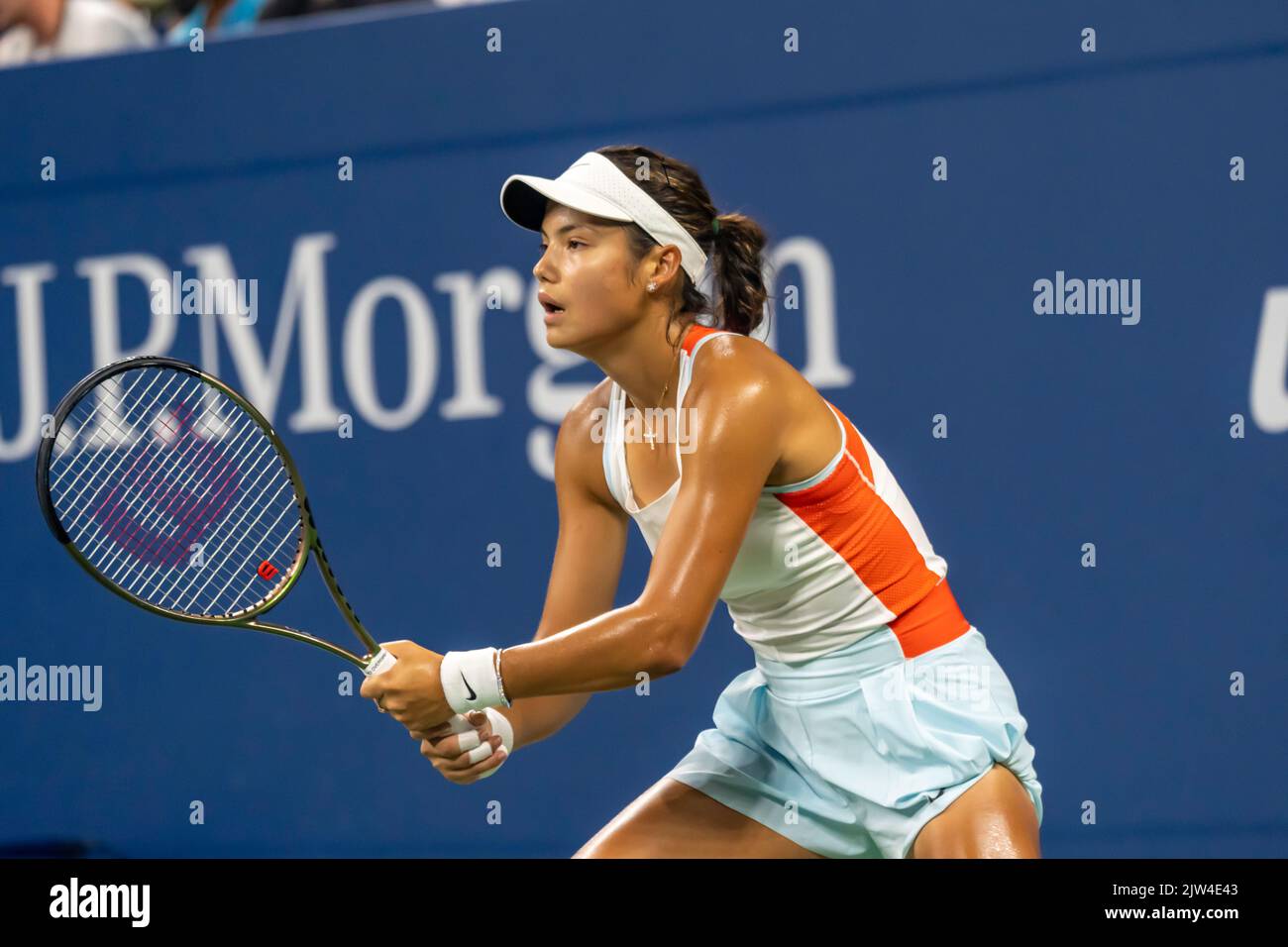 Emma Raducanu (GBR) during her first round loss at the 2022 US Open ...