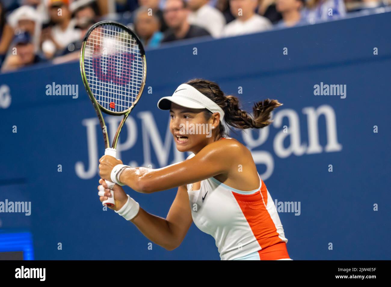 Emma Raducanu (GBR) during her first round loss at the 2022 US Open ...