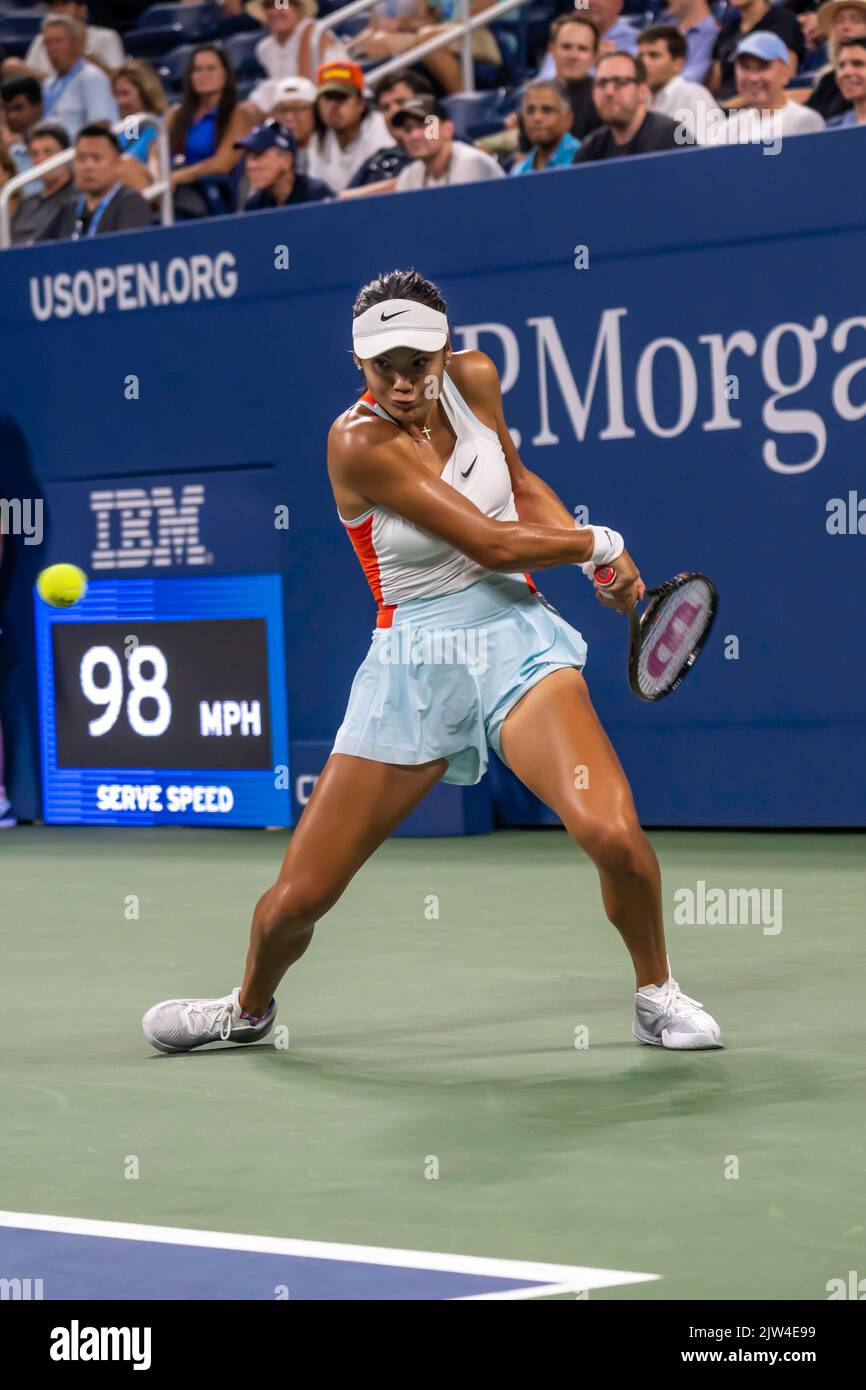 Emma Raducanu (GBR) during her first round loss at the 2022 US Open ...