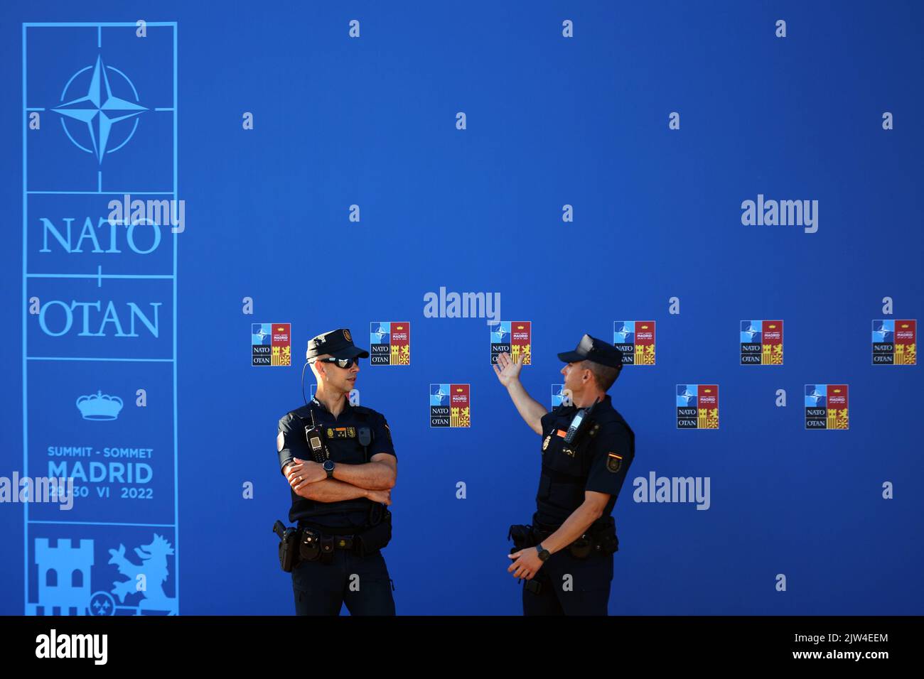 Spain, Madrid - 29 June, 2022: Spanish security police officers guard ...