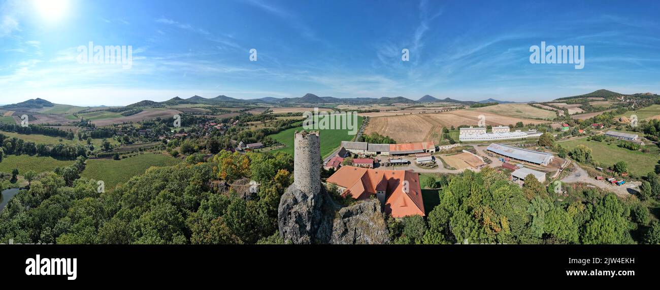 historical old castle Skalka aerial panorama view,Czech republic,Ceske ...